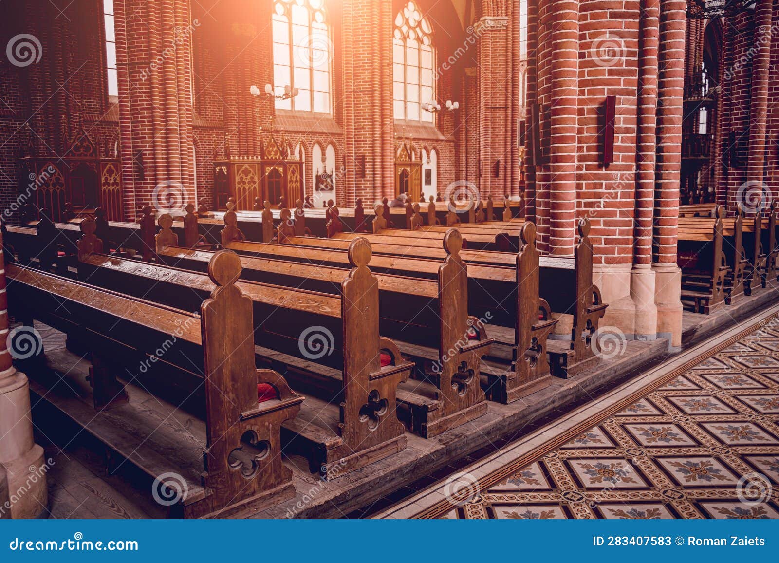 Rows of Church Benches at the Old European Catholic Church. Stock Image ...