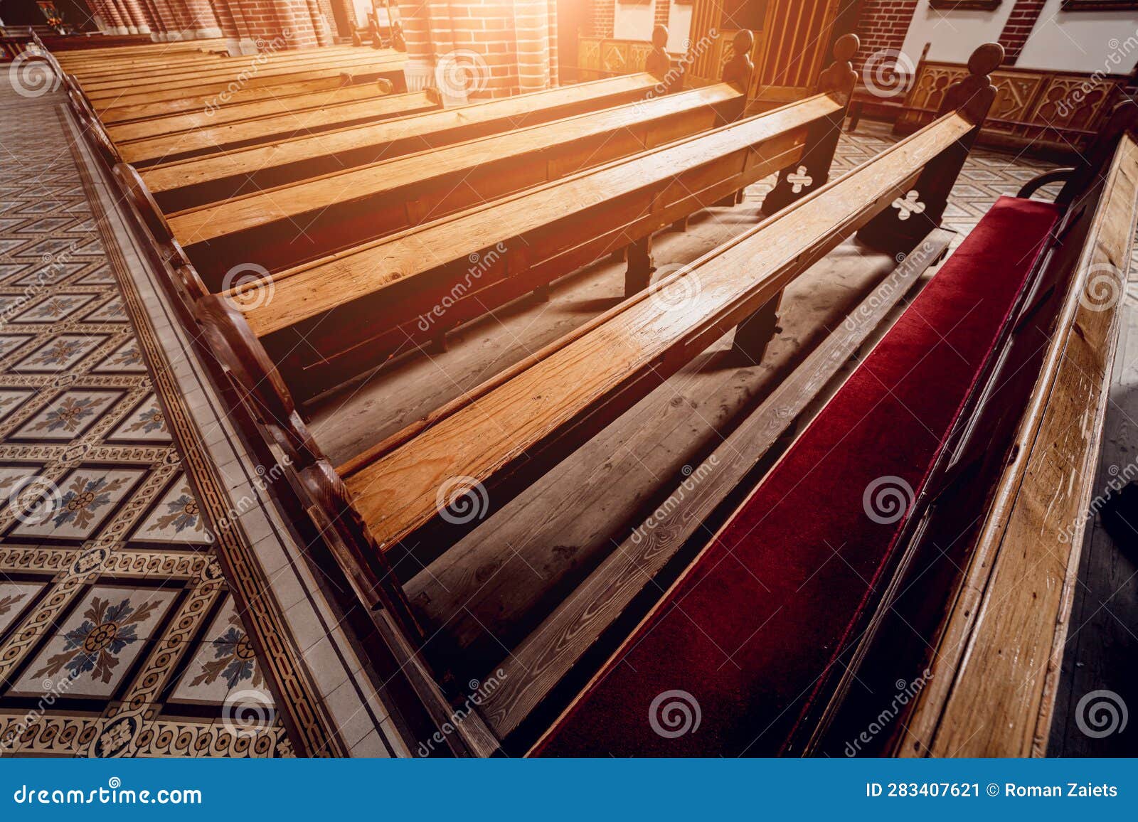 Rows of Church Benches at the Old European Catholic Church. Stock Image ...