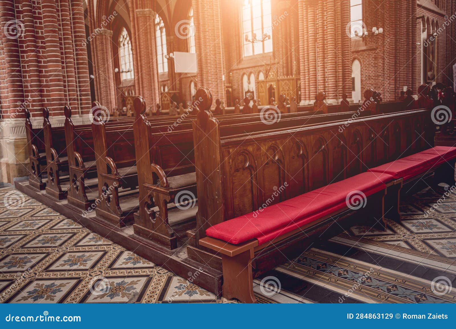 Rows of Church Benches at the Old European Catholic Church. Stock Image ...
