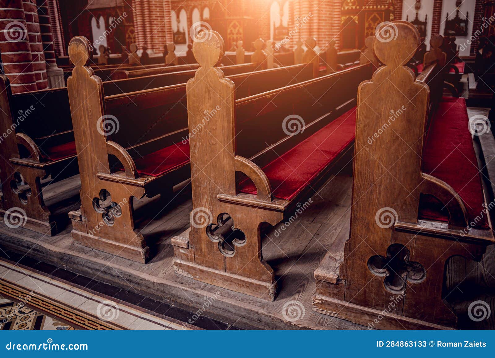 Rows of Church Benches at the Old European Catholic Church. Stock Image ...