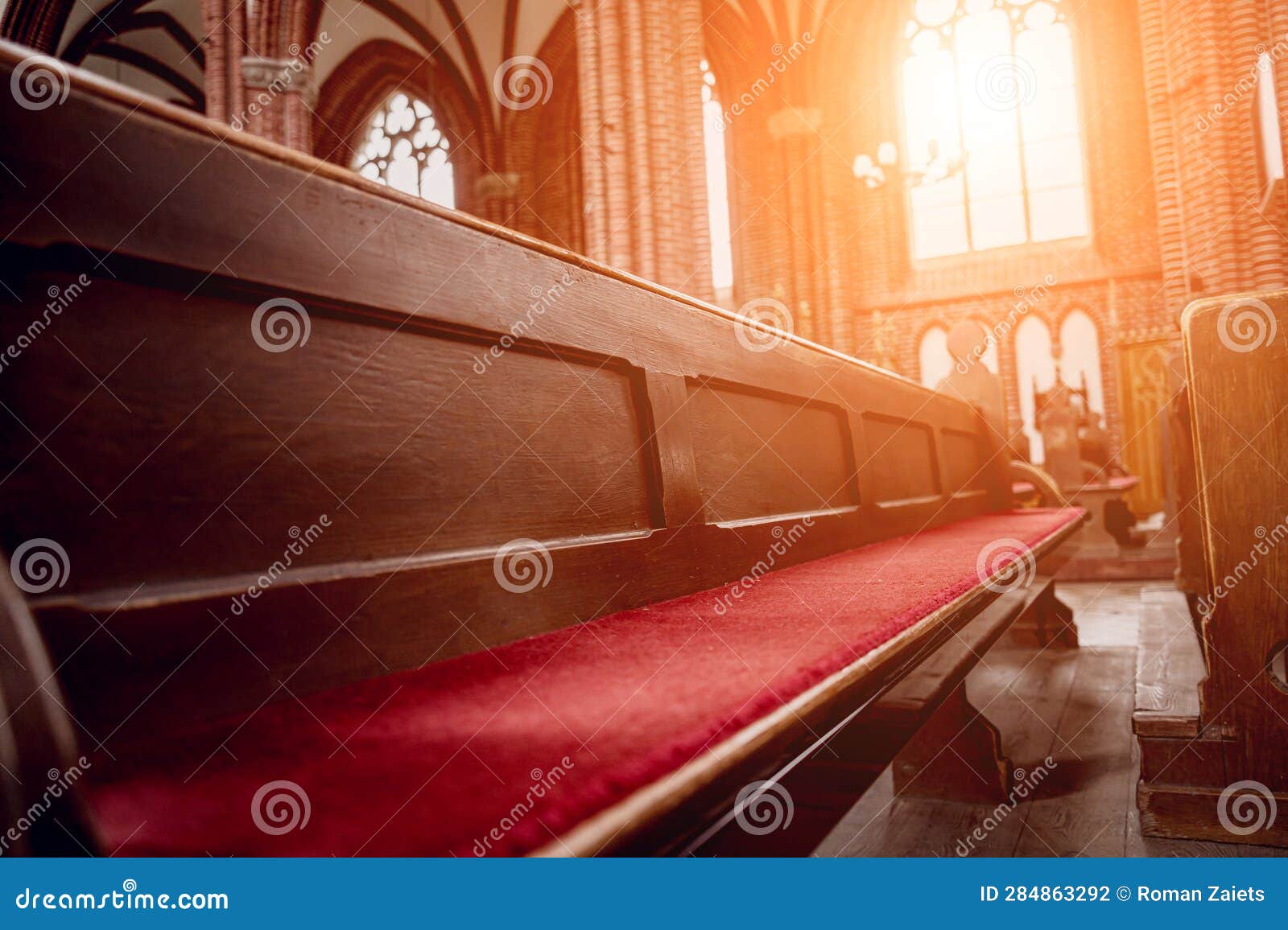 Rows of Church Benches at the Old European Catholic Church. Stock Photo ...