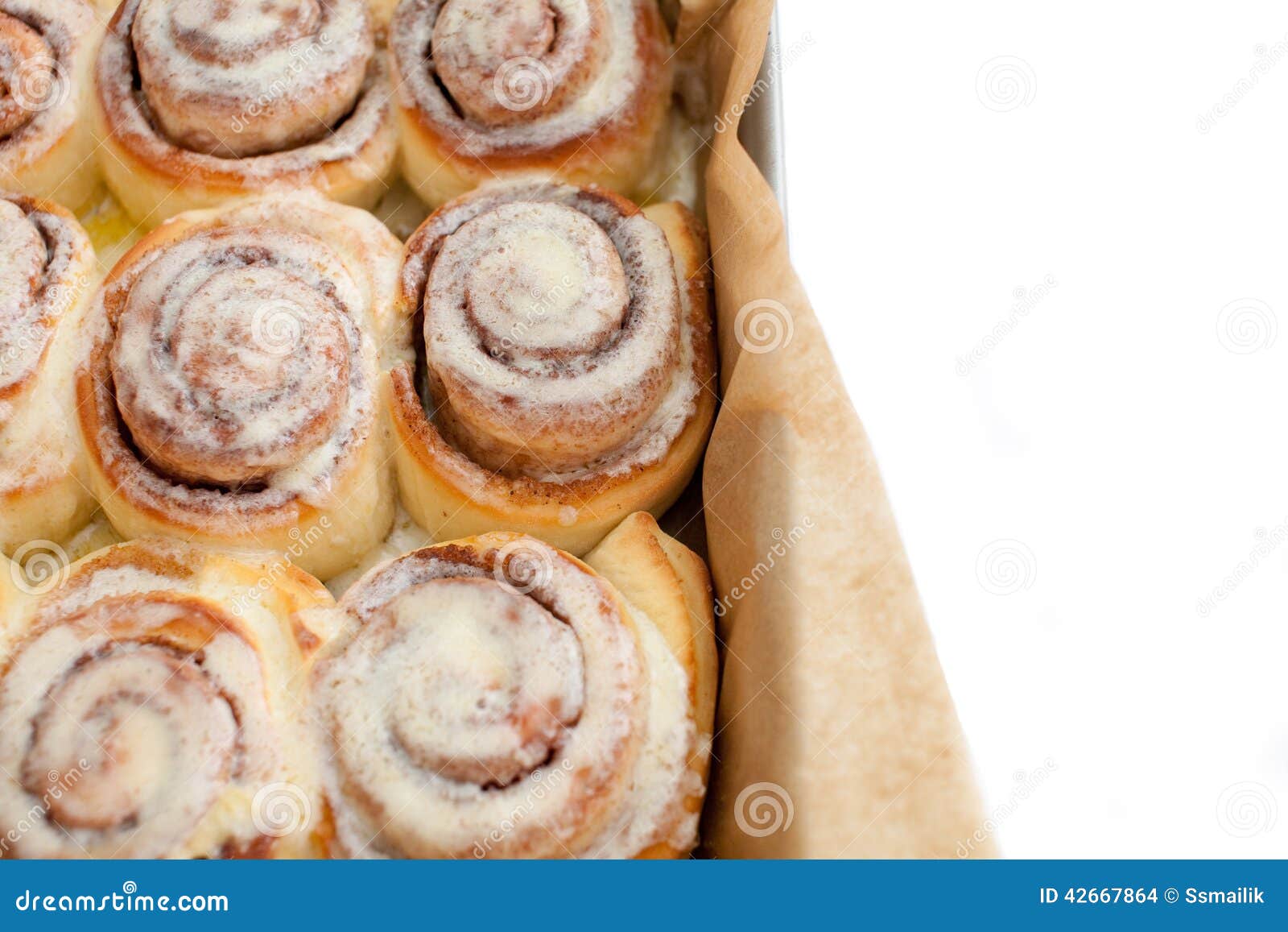 Rows of cinnamon buns stock photo. Image of icing, america - 42667864