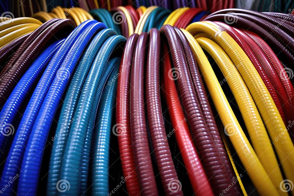Rows of Coiled-up Cable Wires in Various Colors Stock Image - Image of ...