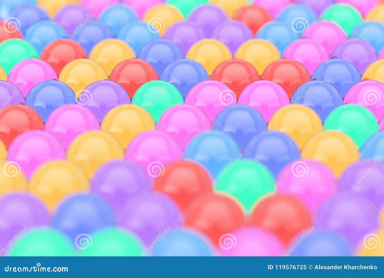 Rows of Color Glass Shine Balls with Reflections. 3d Rendering Stock ...