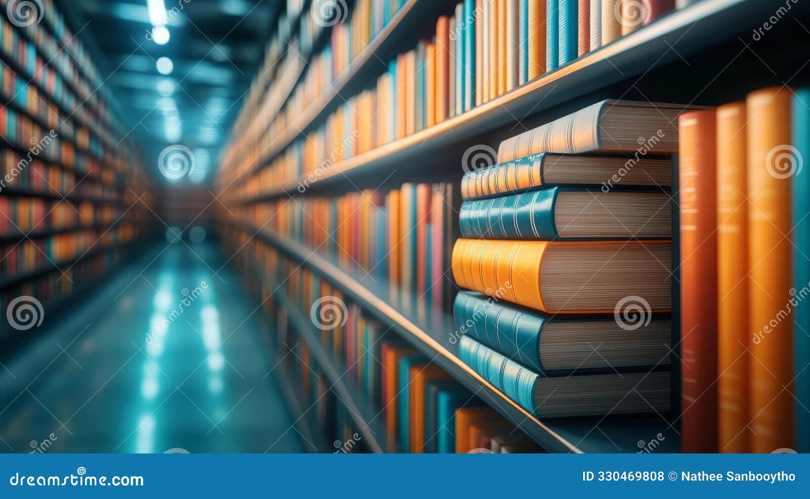 Rows of Colorful Books in Modern Library Stock Illustration ...