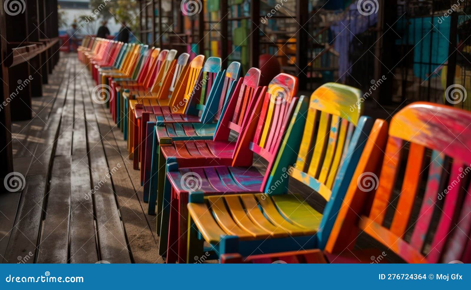 Rows of colorful chairs stock illustration. Illustration of retro ...