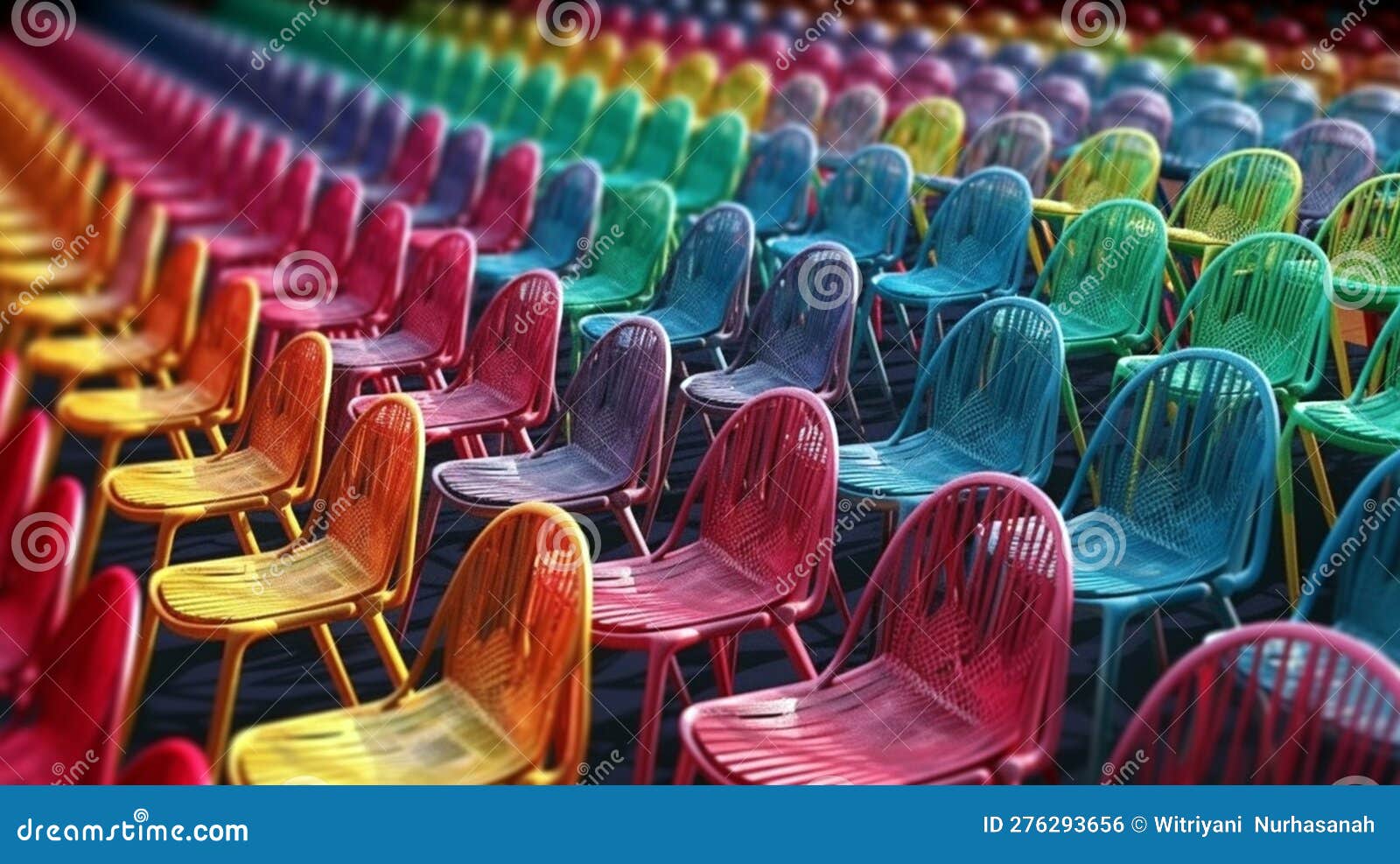 Rows of Colorful Chairs. a Row of Colorful Chairs on the Stadium Stand ...