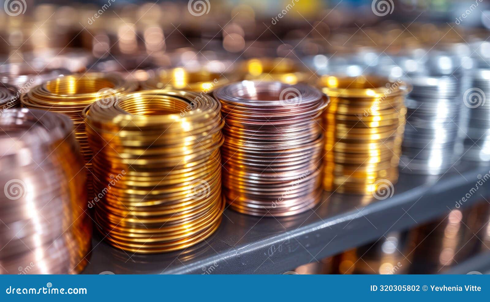 Rows of Colorful Metallic Coils in Soft Focus. Generative Ai Stock ...