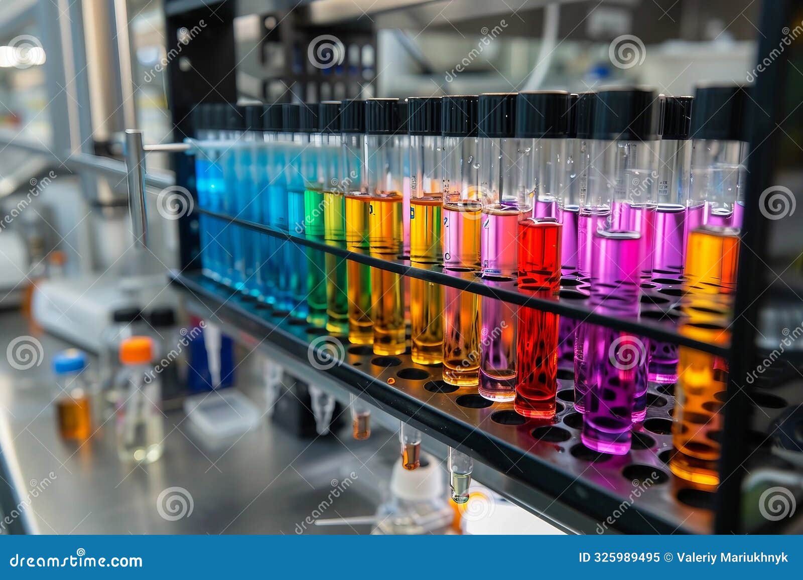Rows of Colorful Test Tubes in Laboratory Setting with Scientific ...