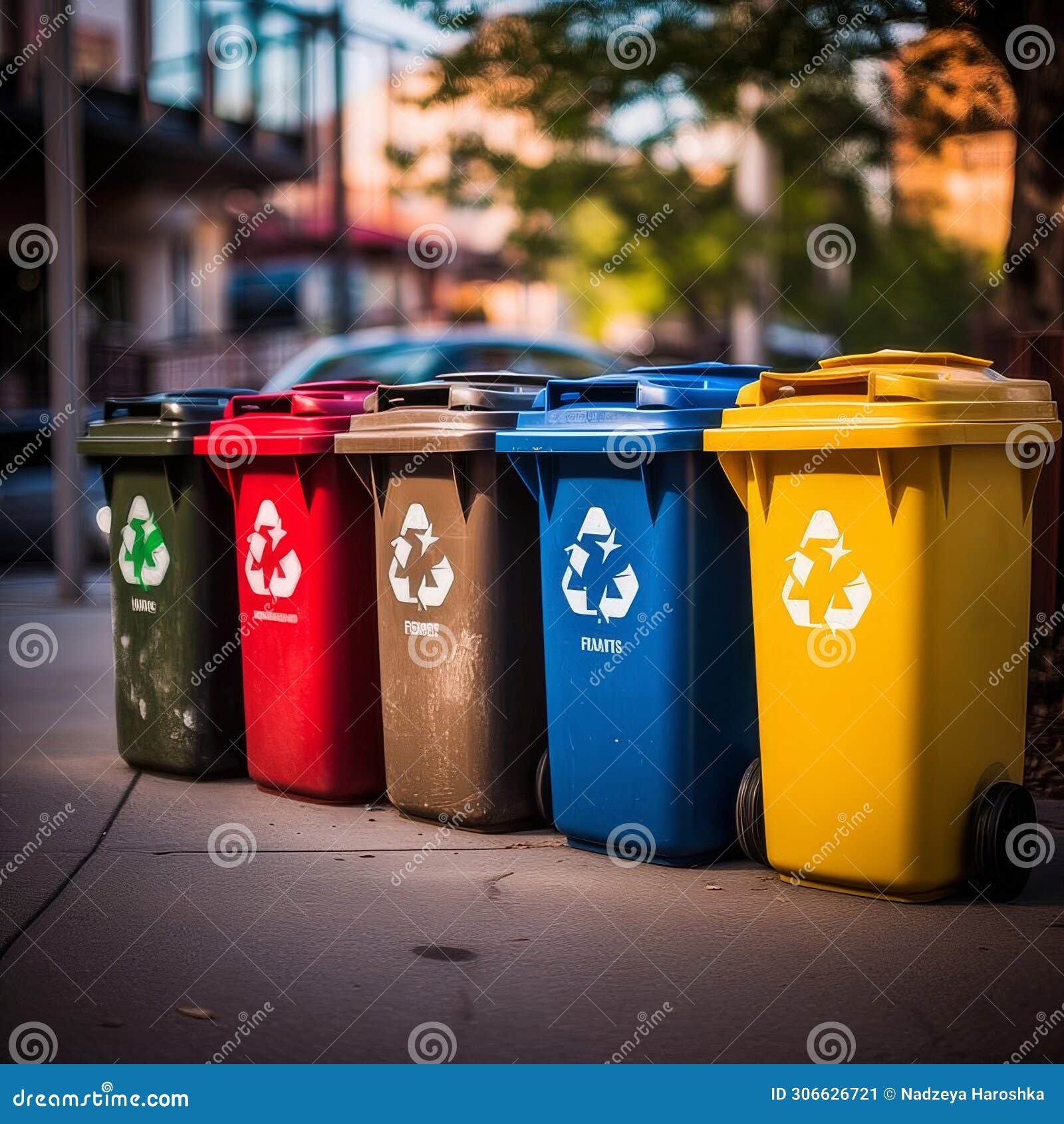 Rows of Colorful Trash Cans Stock Illustration - Illustration of trash ...