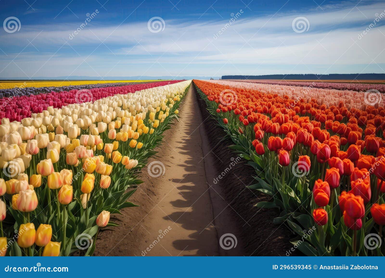 Rows of Colorful Tulips Stretching To the Horizon. Generative AI Stock ...