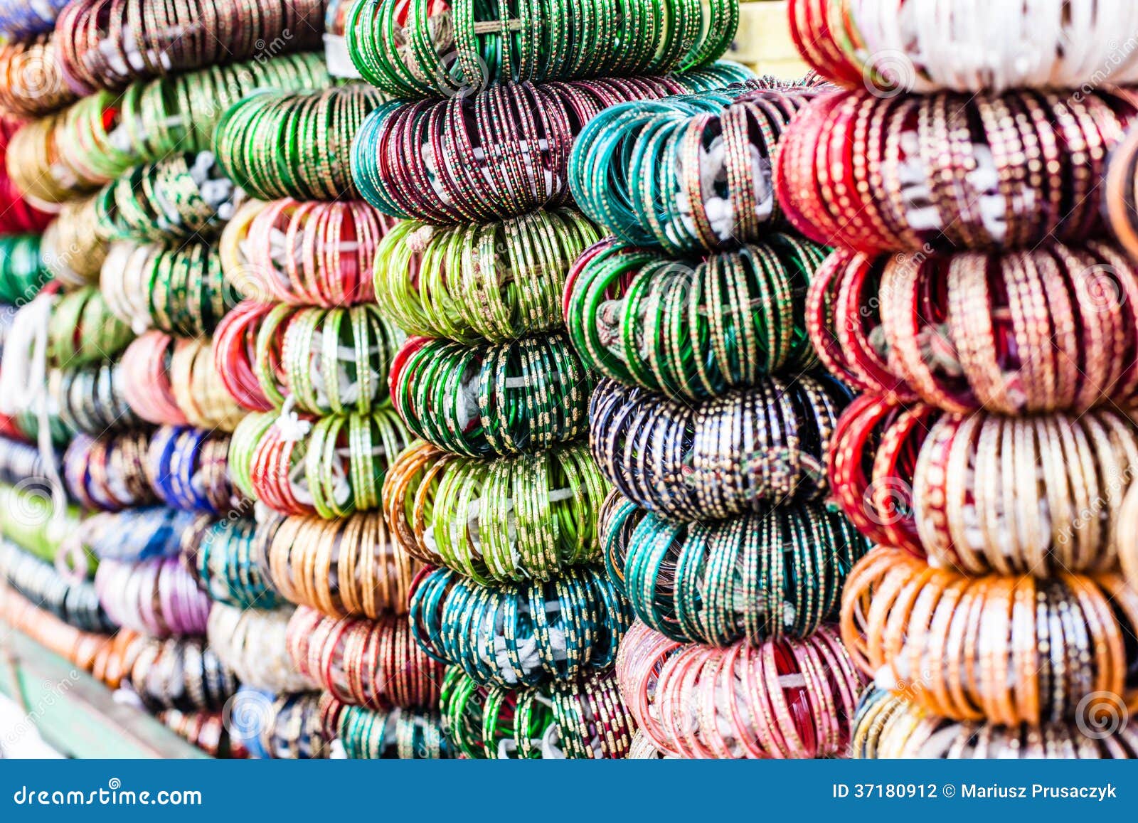 Rows of Colorful Wooden Hand-painted Bracelets Stock Photo - Image of ...