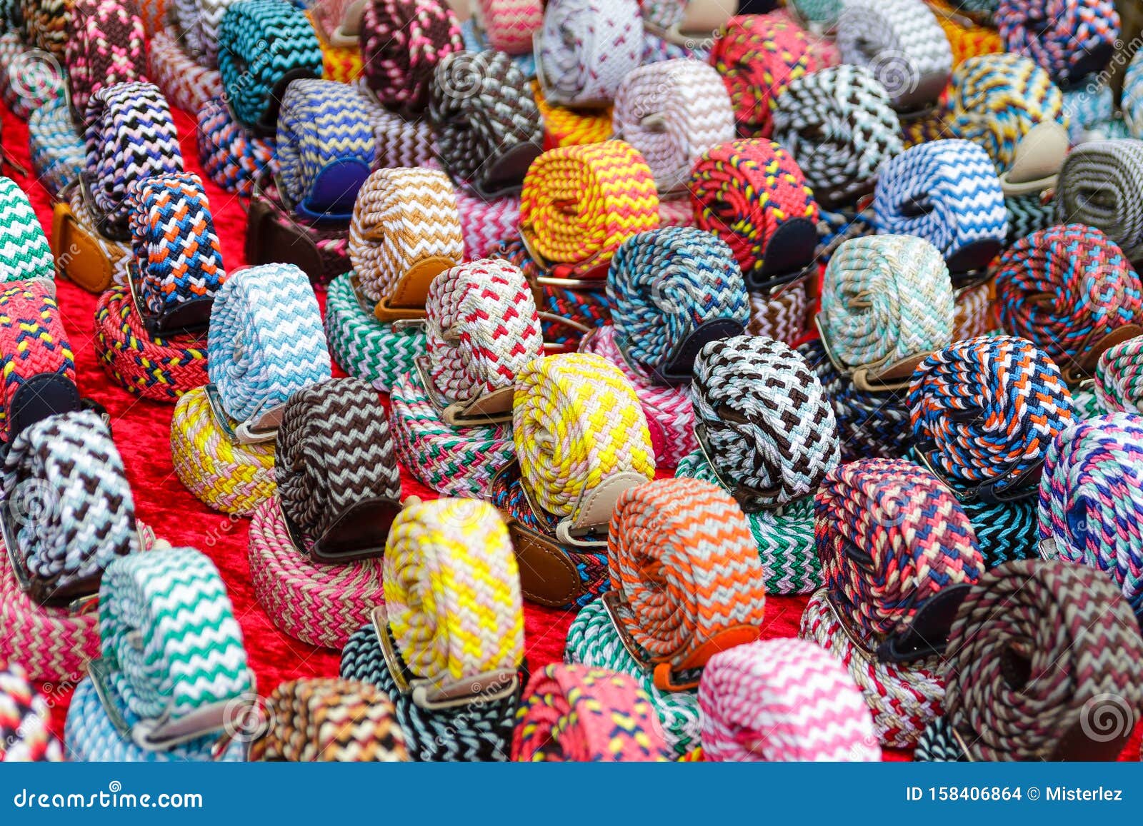 Rows of Coloured Fabric Belts Stock Photo - Image of fabric, market ...