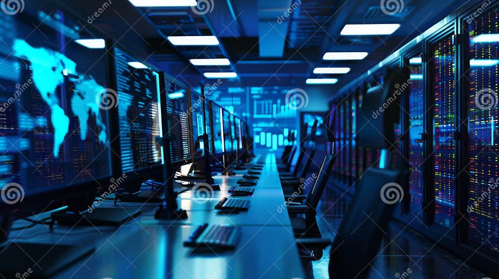 Rows of Computer Monitors in a Server Room Stock Image - Image of technology, computing: 314911811