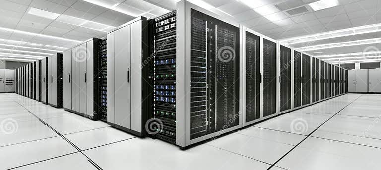 Rows of Computer Server Racks in Data Center. Technology, Computing ...