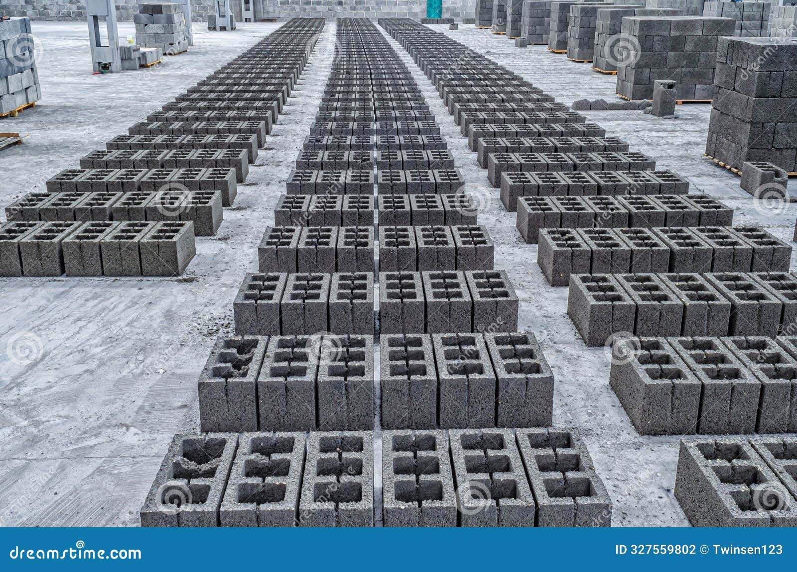 Rows of Concrete Cinder Blocks, Building Material in Form of Gray ...