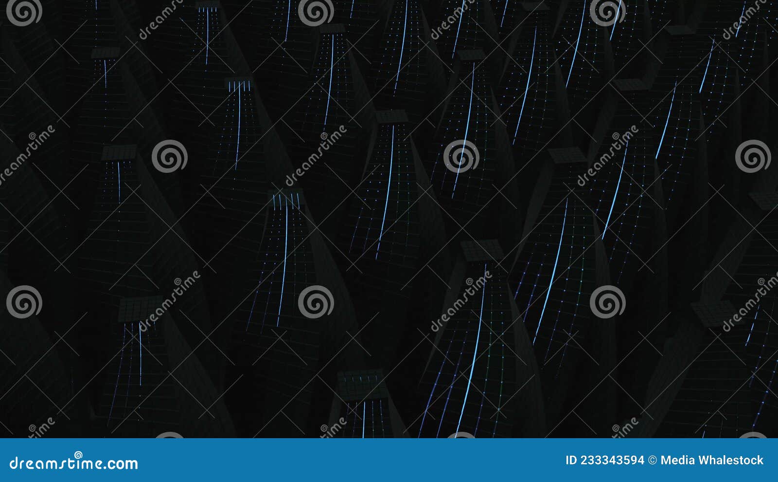 Rows of Cones with Neon Lines. Design. Animation with Dark Rows of ...