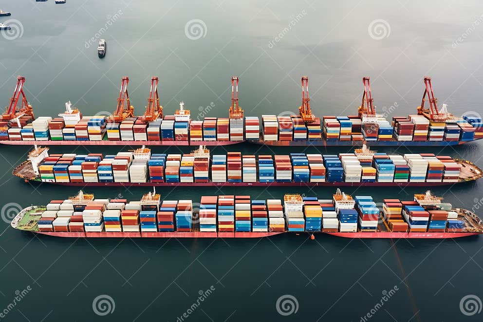 Rows of Container Ships stock illustration. Illustration of import ...