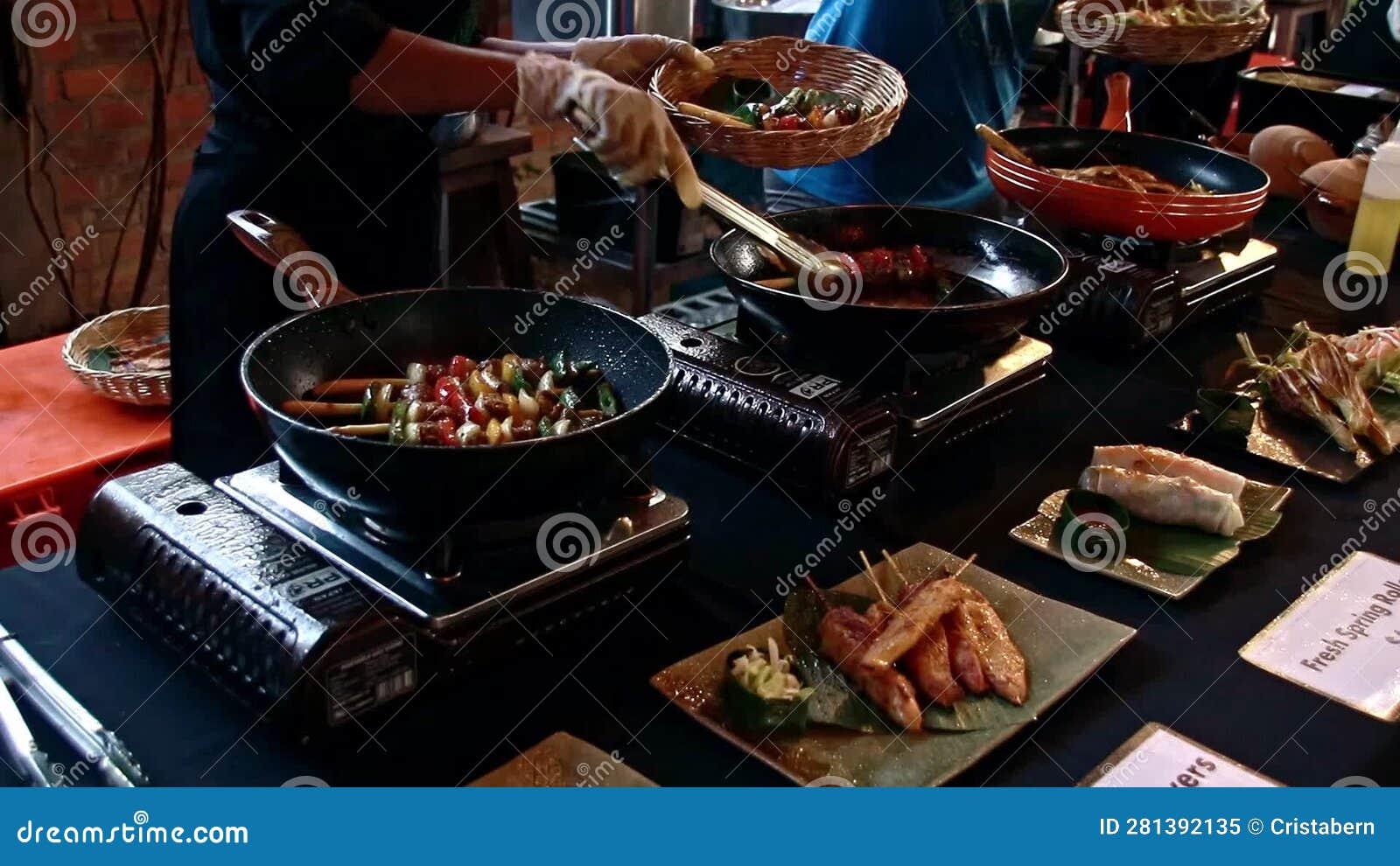 Rows of Cooking Stall Preparing Authentic Traditional Khmer Dishes ...