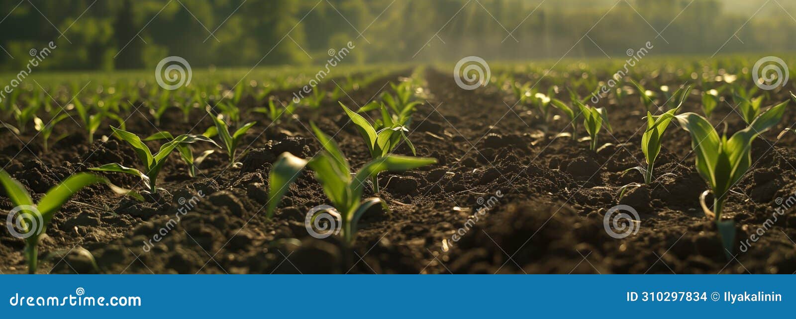 Rows of Corn Sprouts. Agricultural Field. Banner Slider Horizontal ...