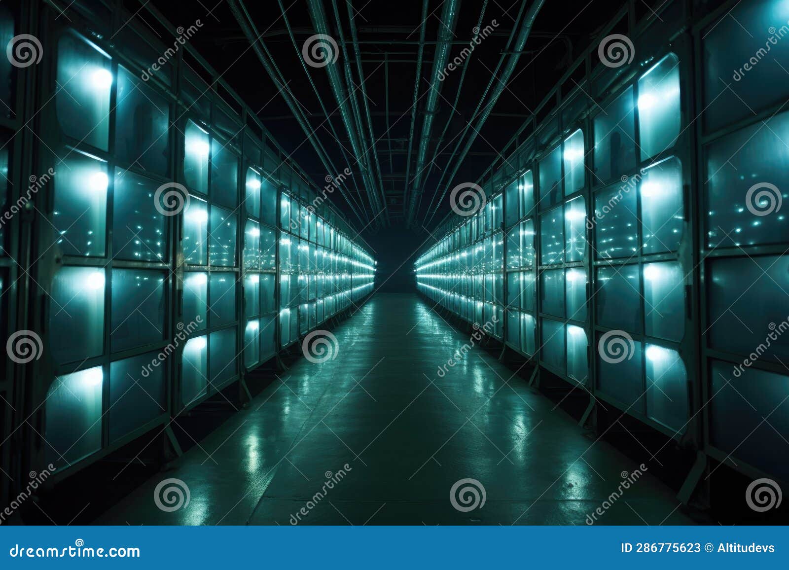 Rows of Cryonic Storage Units Under Dim Lights Stock Image - Image of ...