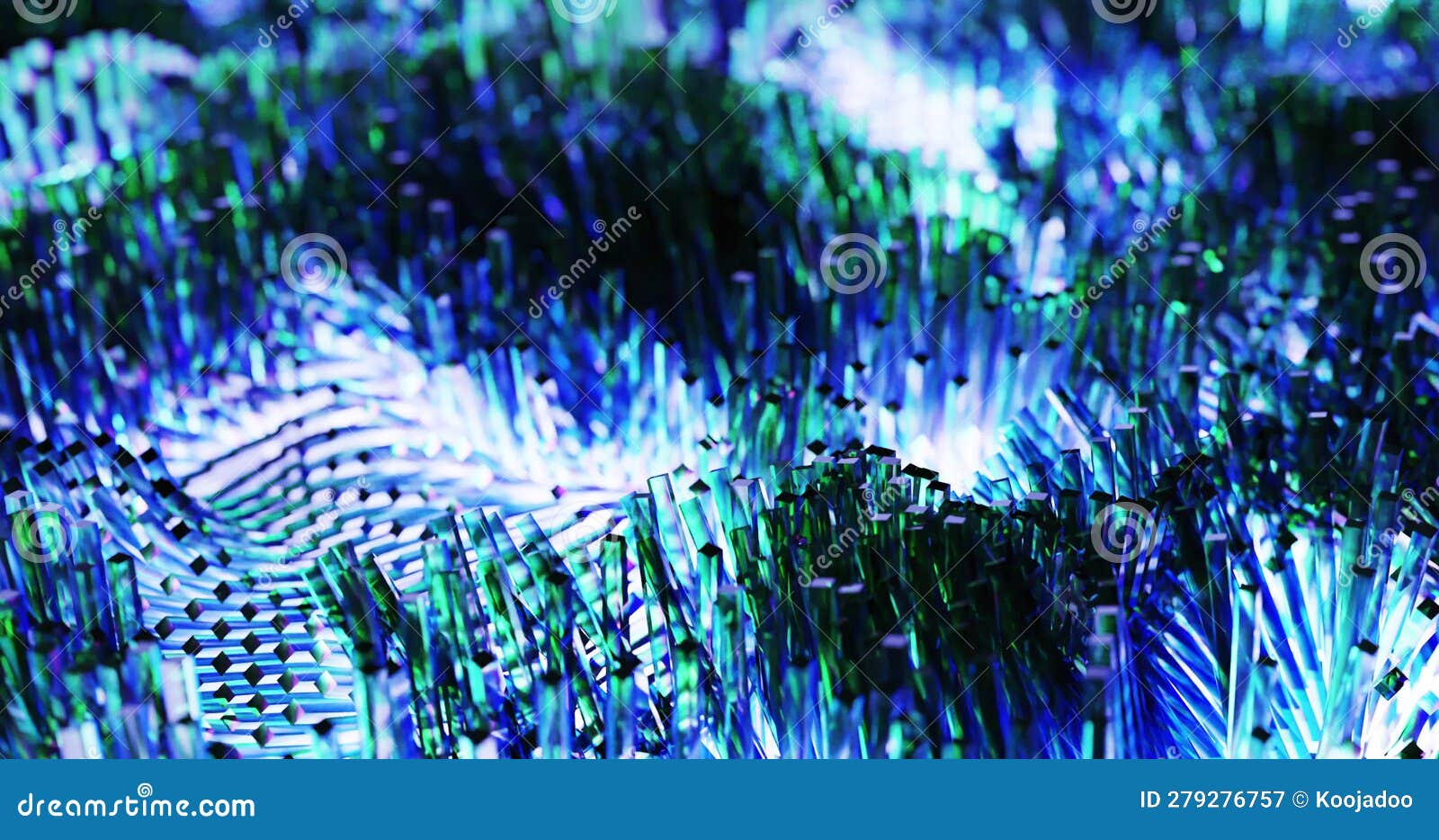 Rows of Crystal Sticks in Wave from by 3d Rendering. Glowing Light from ...