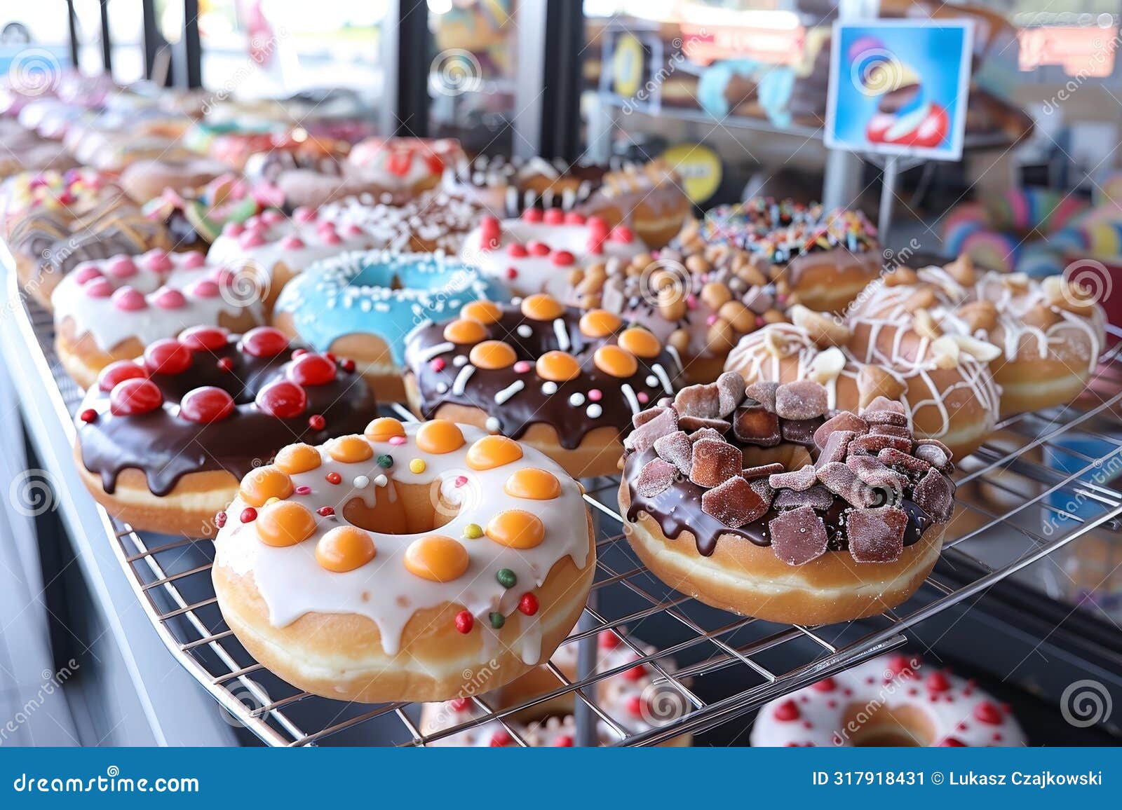 Rows of Donuts on Display Rack. Generative AI Stock Illustration ...