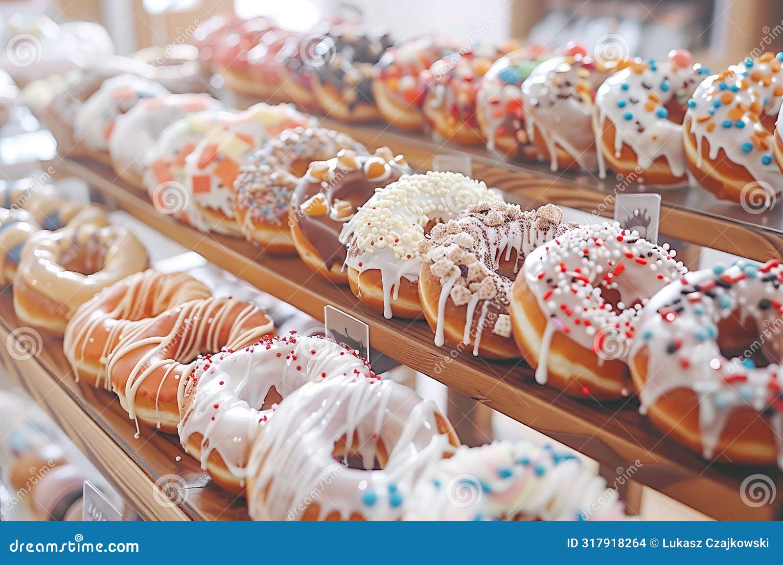 Rows of Donuts on Display Stand in Store. Generative AI Stock ...