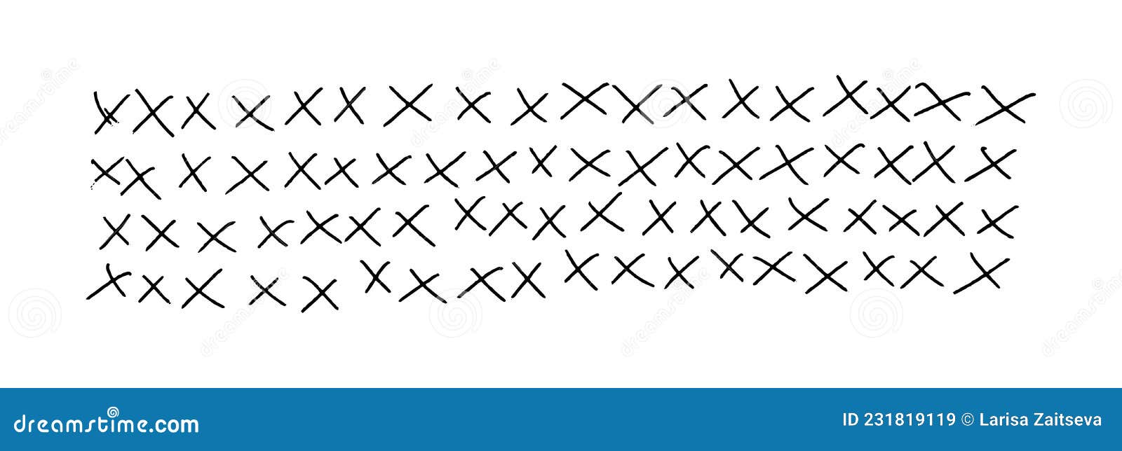 Rows of Doodle Crosses. Hand-drawn Jagged Doodle Strokes. Horizontal ...