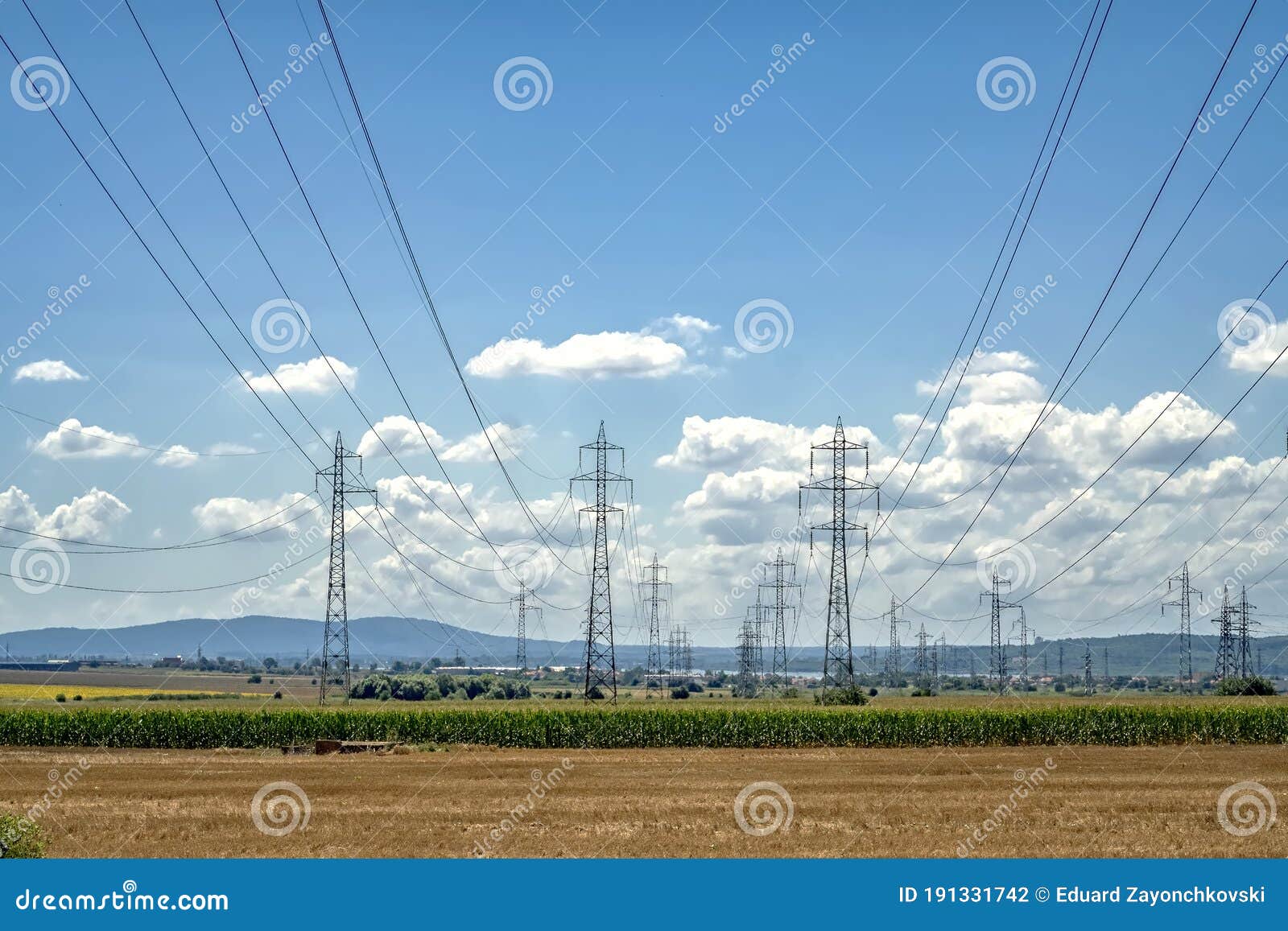 Rows of Electrical Towers and Power Lines. Stock Photo - Image of ...