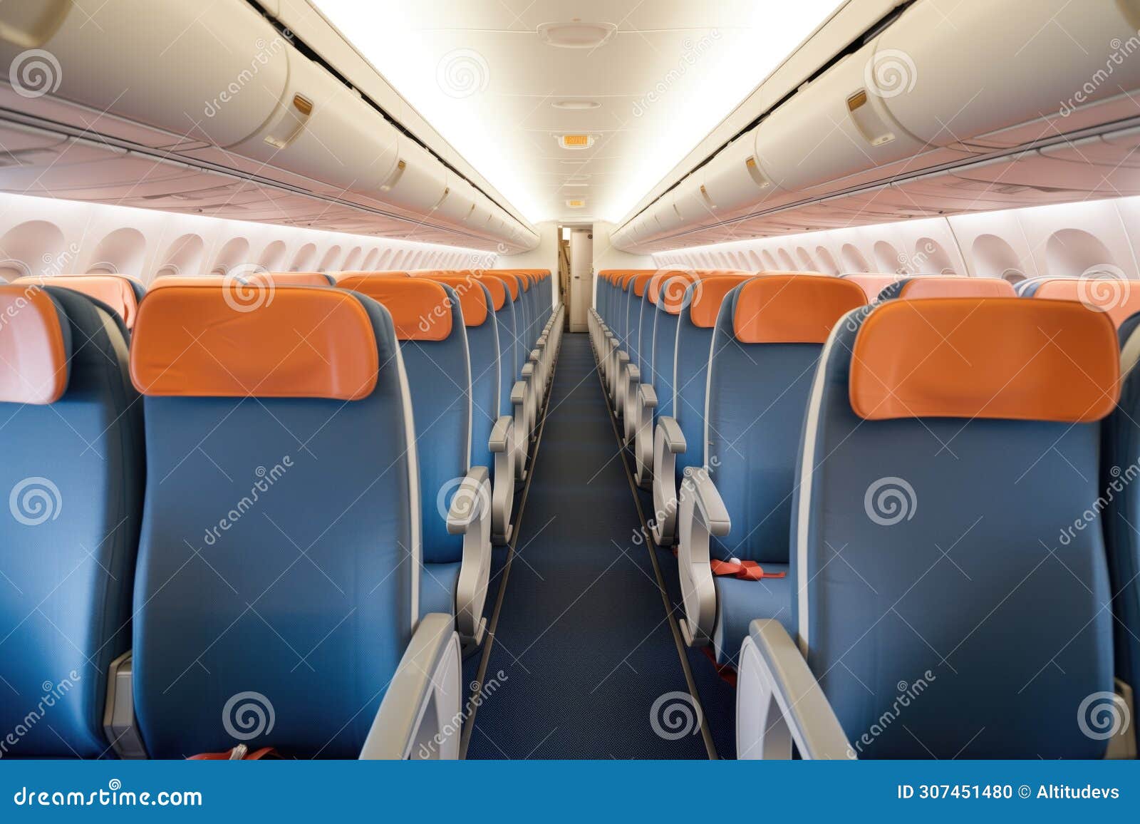 Rows of Empty Airplane Seats with Overhead Compartments Stock Photo ...