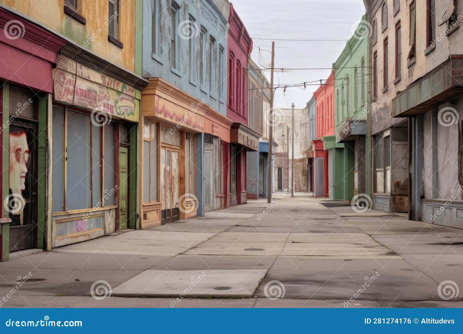 Rows of Empty, Decaying Storefronts Stock Photo - Image of desolate ...