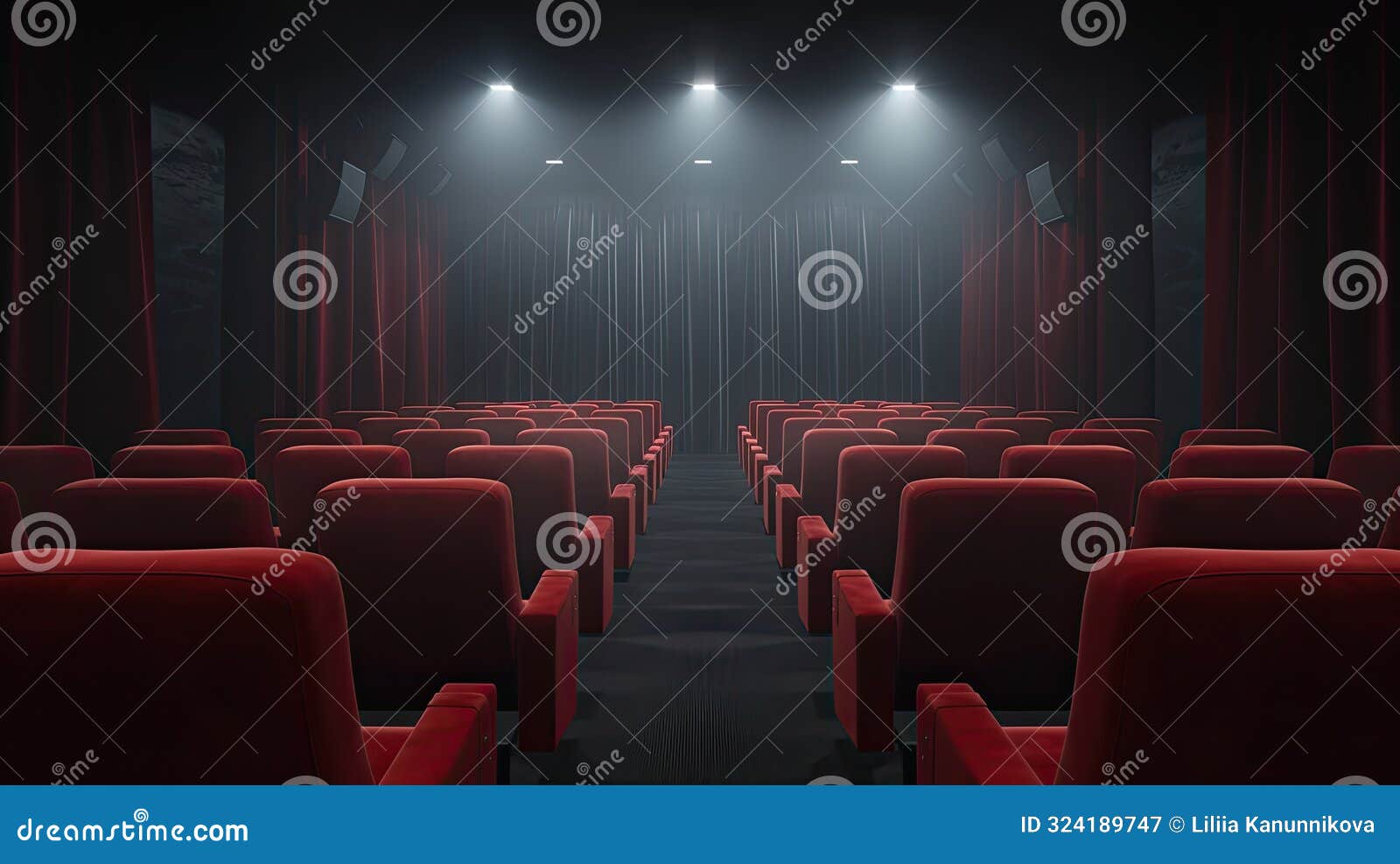 Rows of Empty Red Theater Seats in a Dimly Lit Movie Theater Stock ... Rows of Empty Red Theater Seats in a Dimly Lit Movie Theater Stock ...