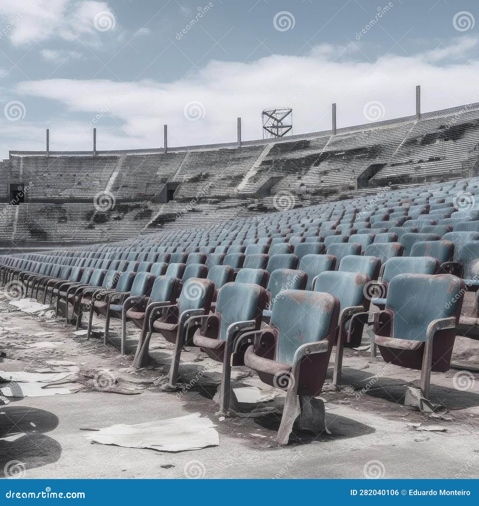 Rows of Empty Seats in an Abandoned Old Stadium Stock Illustration ...