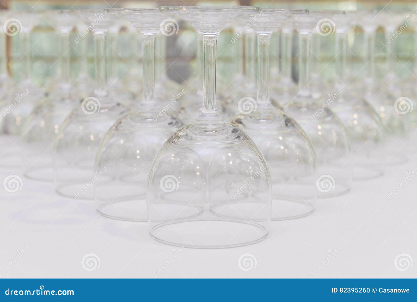 Rows of Empty Wine Glass Bottoms on White Table Stock Photo - Image of ...