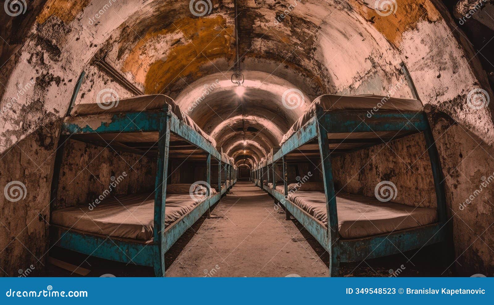 Rows of Empty Bunk Beds Inside an Abandoned Nuclear Bunker Stock Image ...
