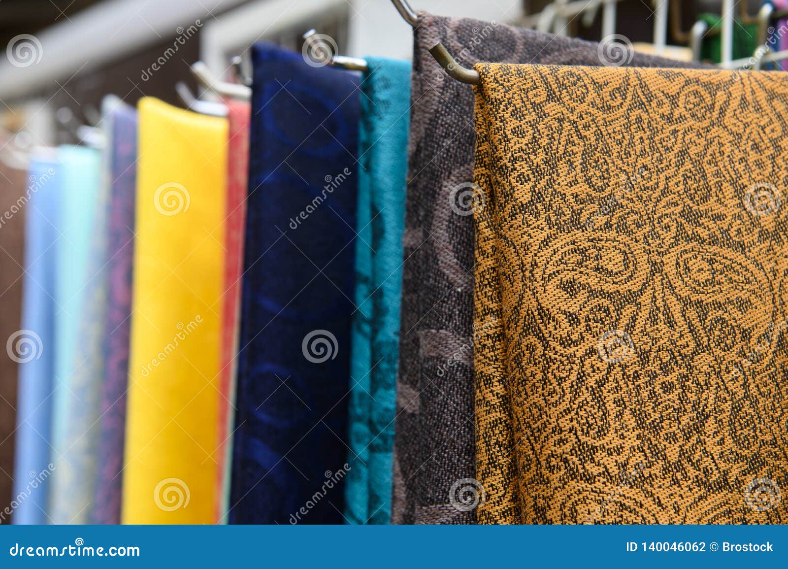 Rows of Fabrics Hanging at a Market Stall Stock Photo - Image of cotton ...
