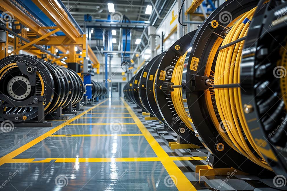 Rows of Fiber Optic Cable Spools in High-Tech Facility, Generative Ai ...