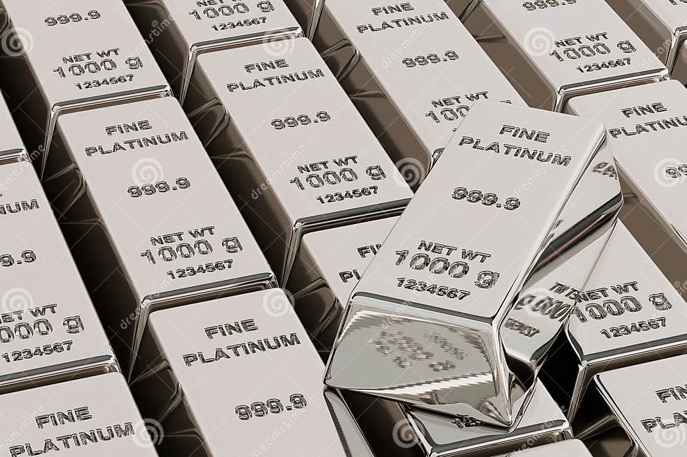 Rows of Fine Platinum Bars with One on Top. 3d Rendering Stock Image ...