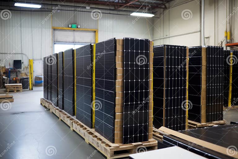 Rows of Finished Solar Panels Ready for Packaging Stock Image - Image ...