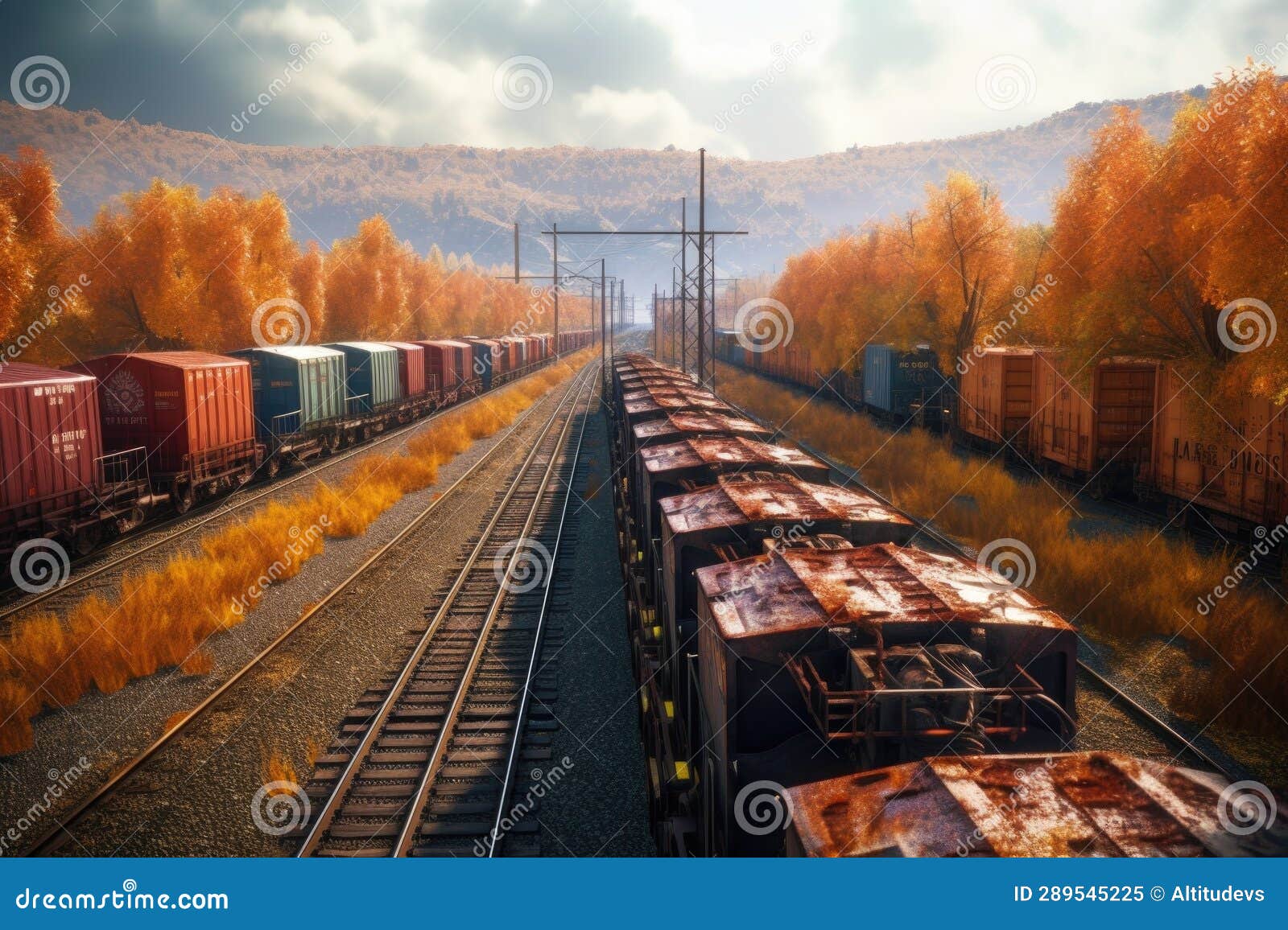Rows of Freight Trains Carrying Cargo Stock Image - Image of cargo ...
