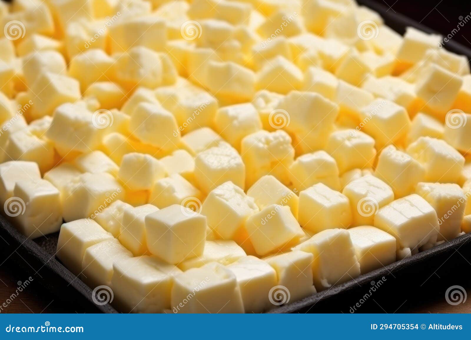 Rows of Fresh Cheese Curds in Square Form Stock Photo - Image of ...