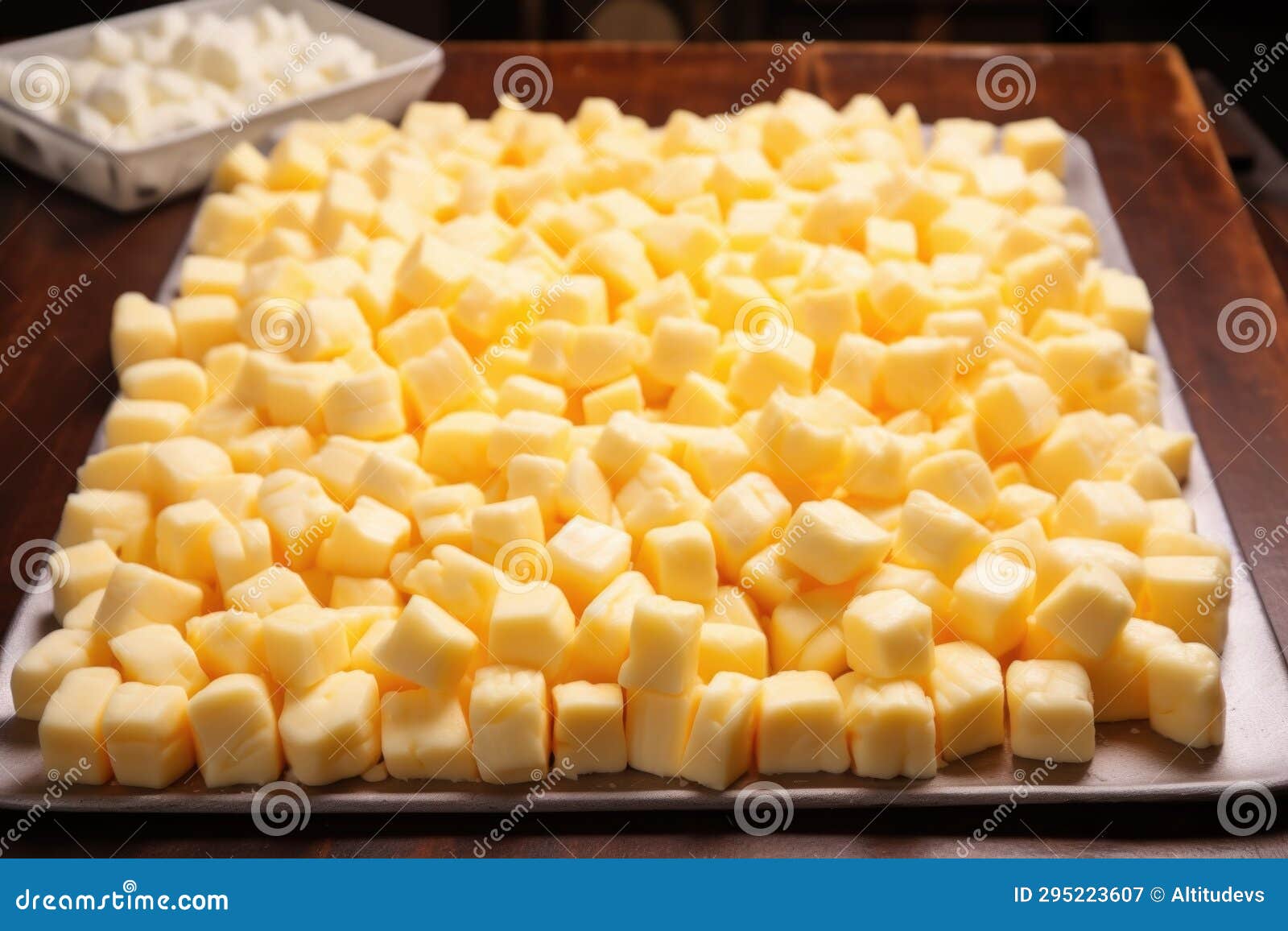 Rows of Fresh Cheese Curds in Square Form Stock Image - Image of ...