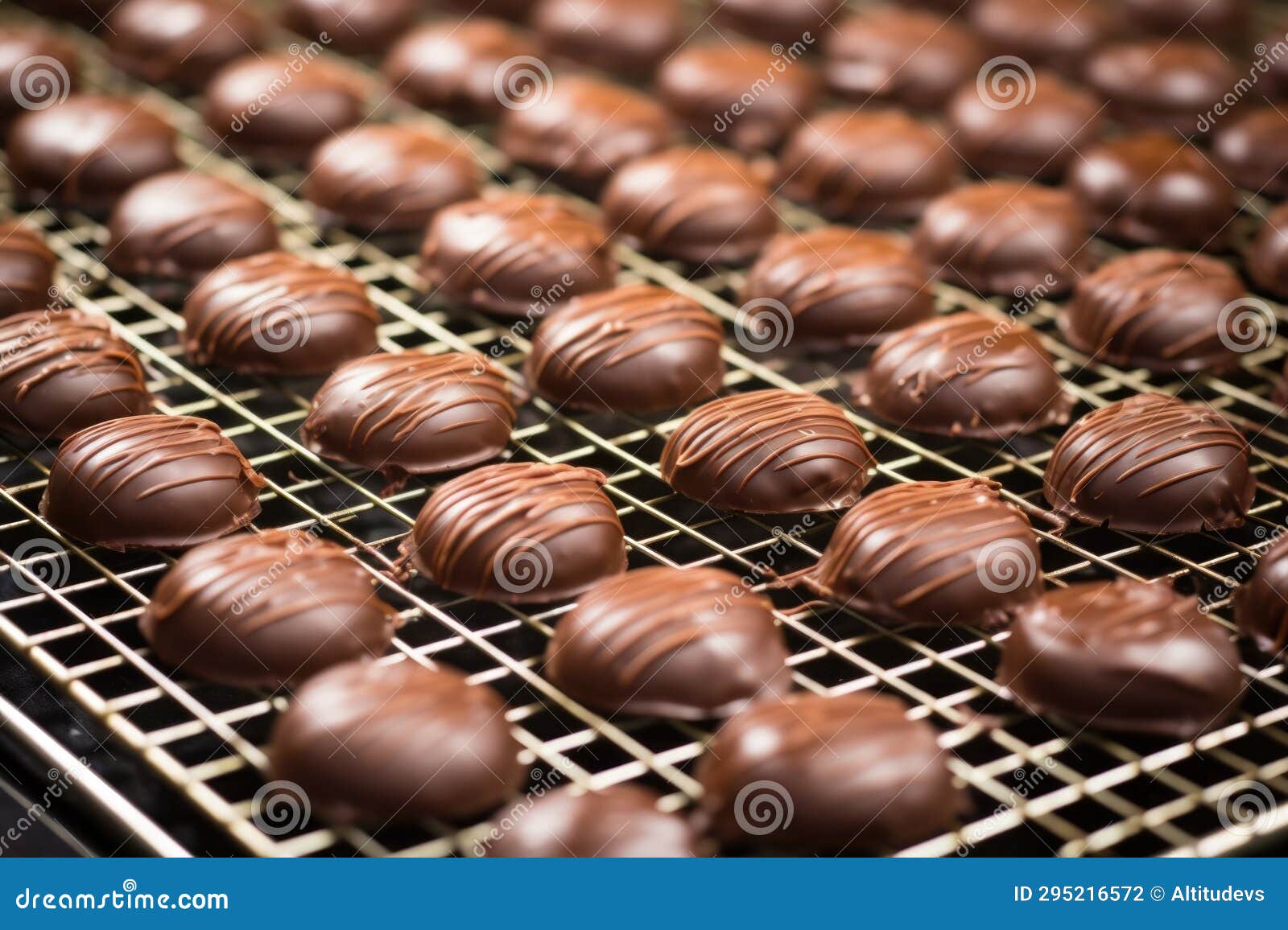 Rows of Freshly Made Chocolate Shells Cooling on a Rack Stock Photo ...