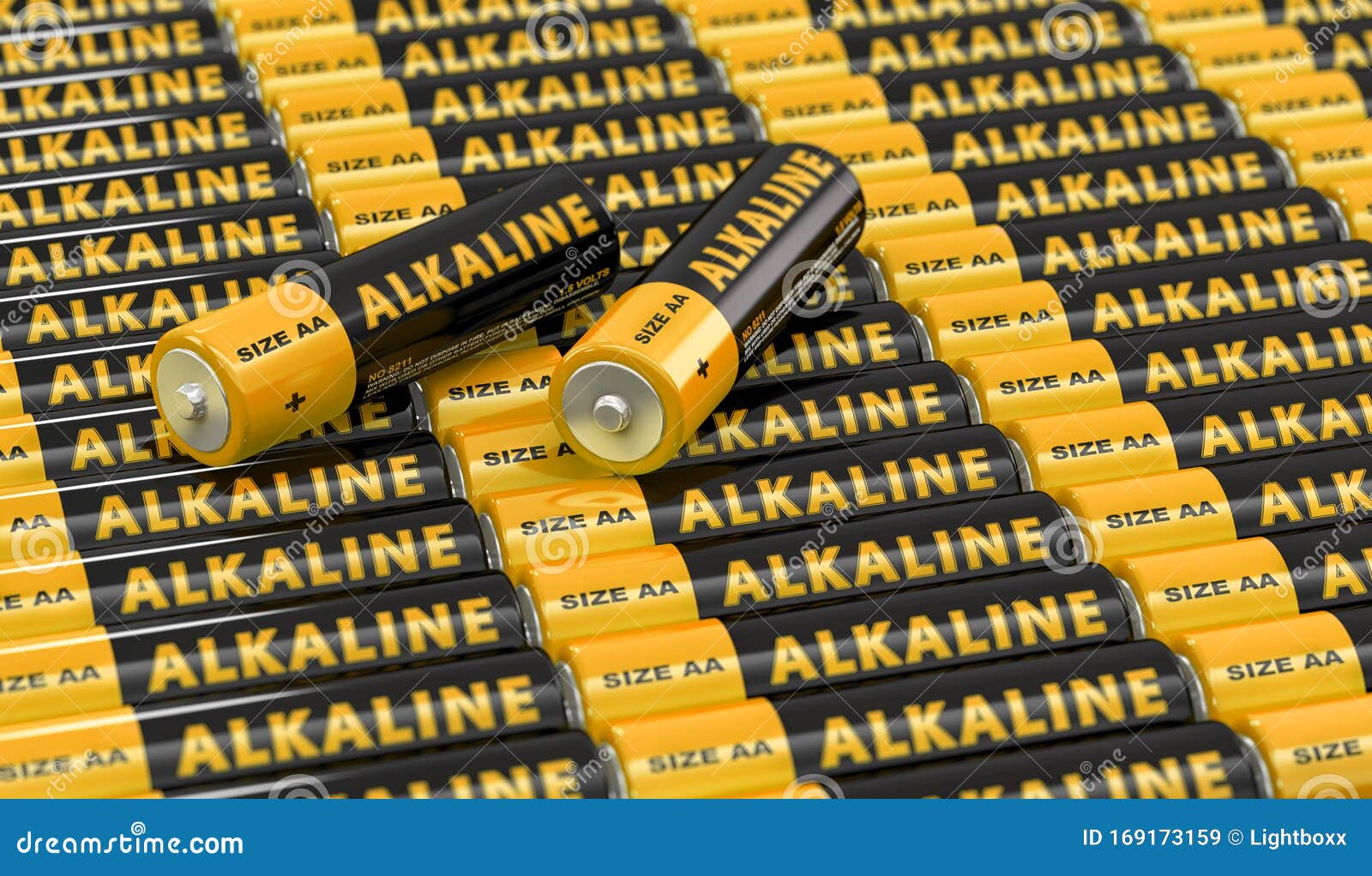 Rows of Generic AA Batteries with the Label `Alkaline` Stock ...