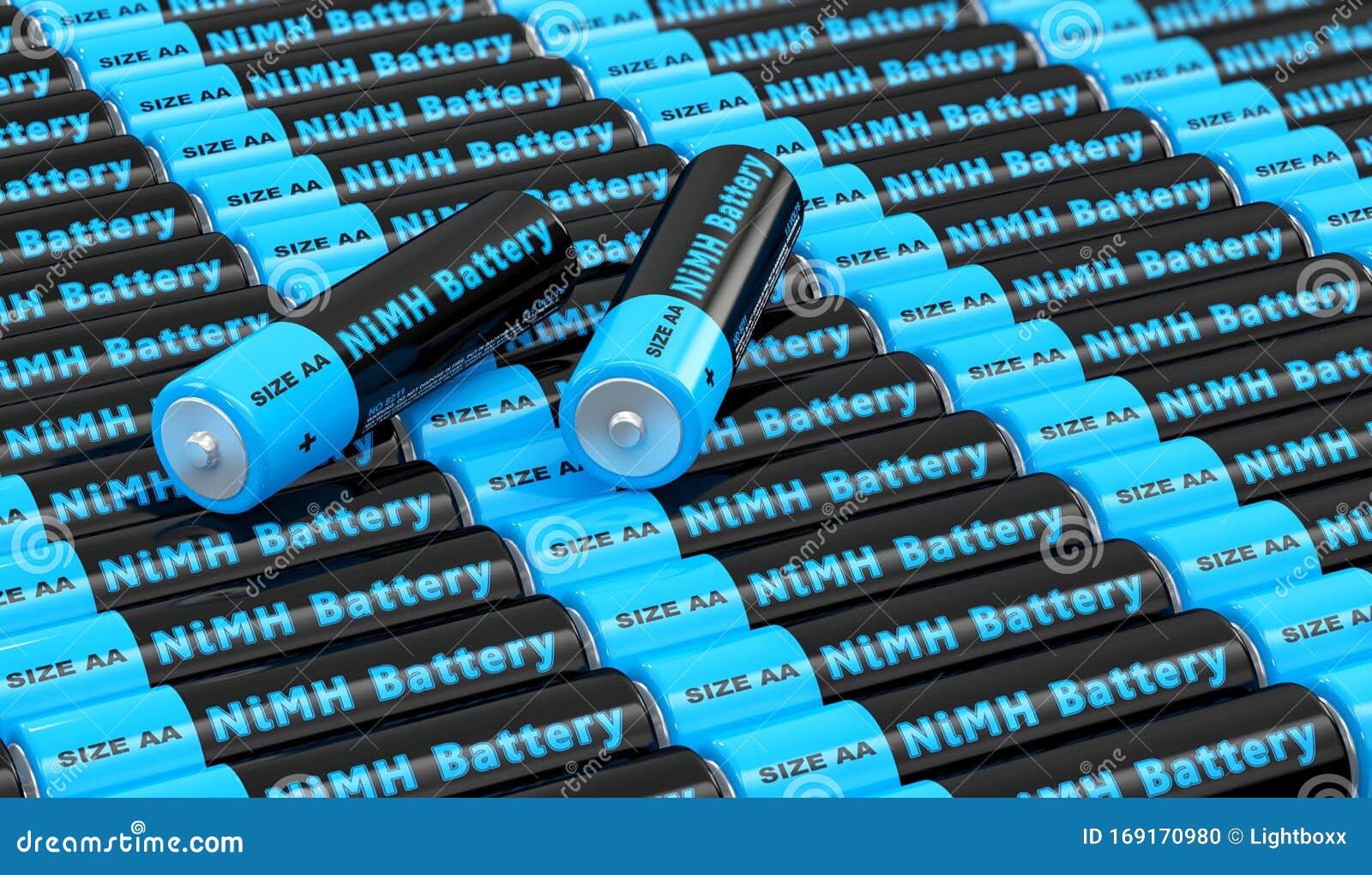 Rows of Generic AA Batteries with the Label `NiMH Battery` Stock ... Rows of Generic AA Batteries with the Label `NiMH Battery` Stock ...
