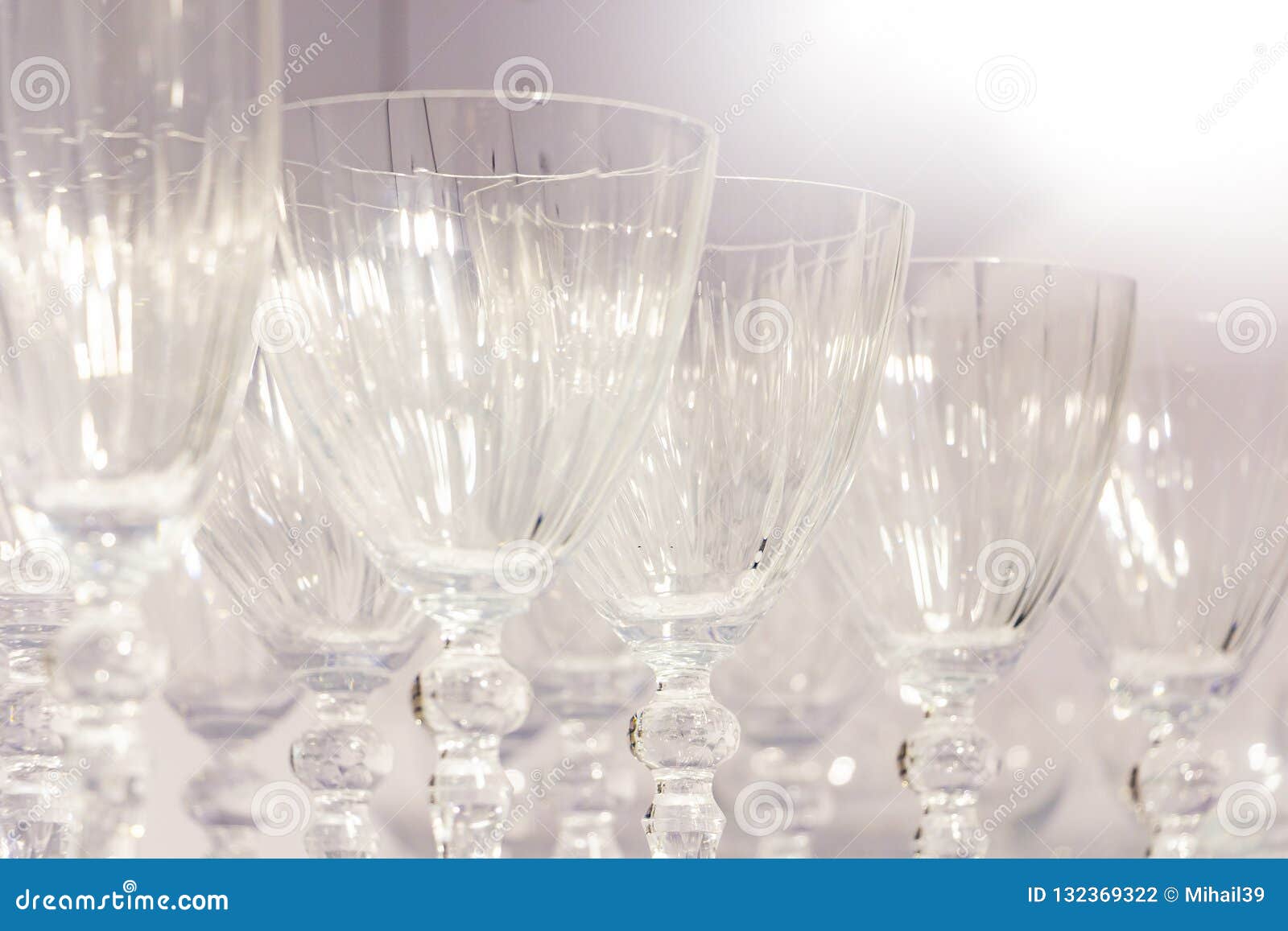 Rows of Glass Wine Glasses for Drinks Stock Photo - Image of wine ...