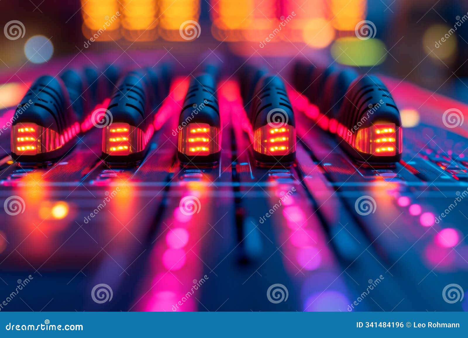 Rows of Glowing Data Cables in a Server Rack Visualizing Efficient Data Transfer and Organized ...