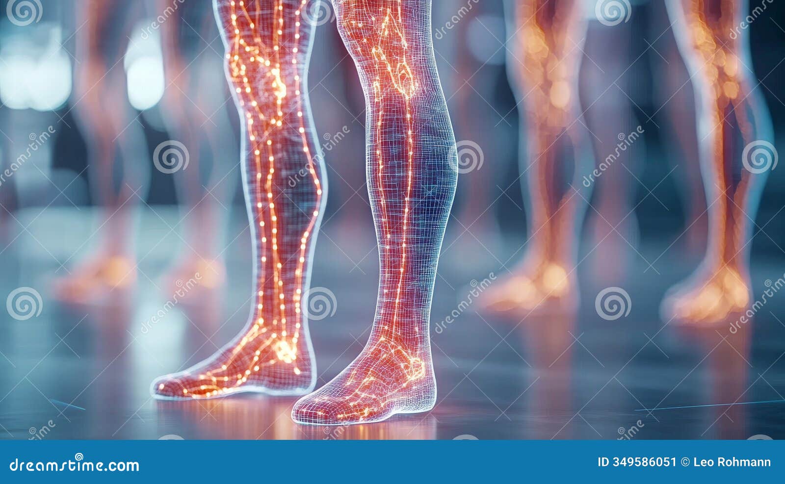 Rows of Glowing Human Legs with a Digital Grid Design, Symbolizing ...