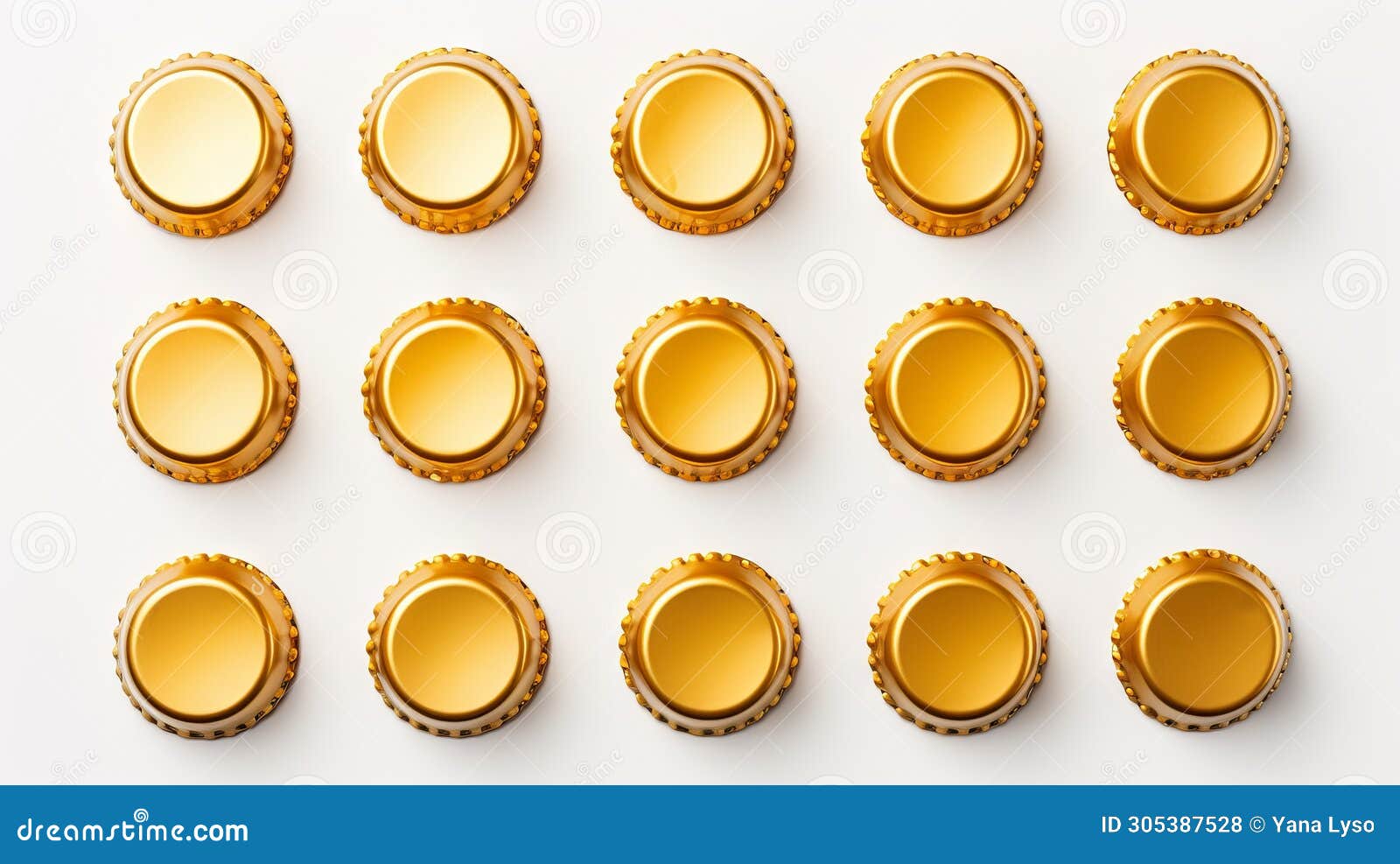 Rows of Golden Bottle Caps on a White Surface. Top View Stock Photo ...